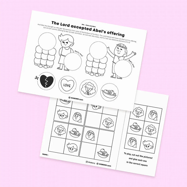 Cain and Abel-Bible lesson Activity Worksheets For Kids - HISBERRY