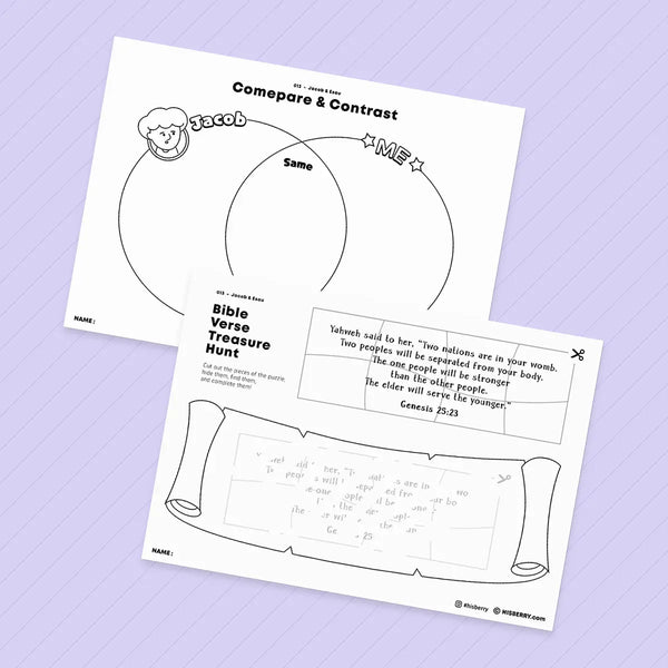 Jacob and Esau-Bible Verse Activity Worksheets for kids - HISBERRY