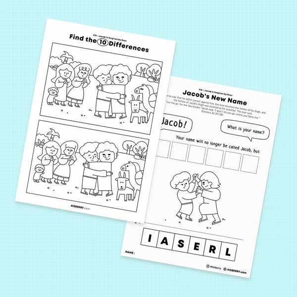 Jacob is forgiven by Esau-Bible lesson Activity Worksheets for kids ...