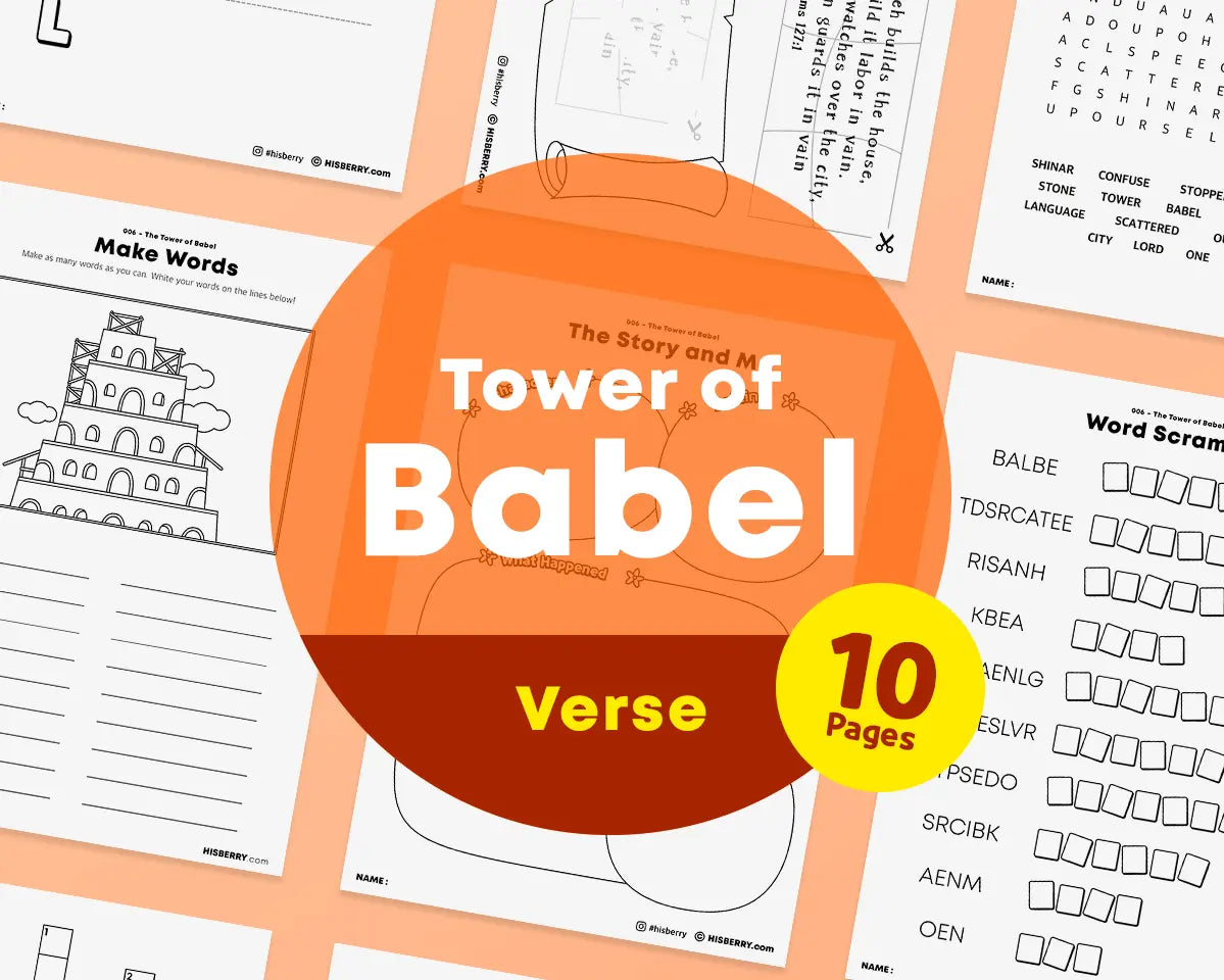 The Tower of Babel- Bible Verse Worksheet Pack for Kid Lesson - HISBERRY