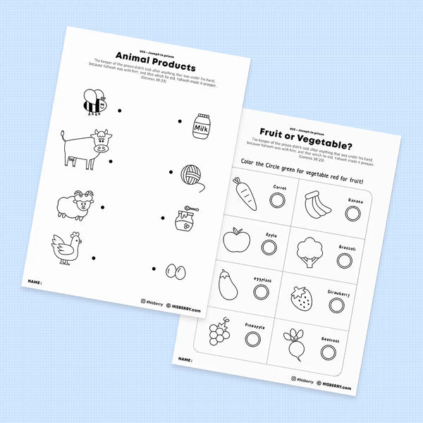 Joseph in prison-Bible lesson Activity Worksheets for kids - HISBERRY