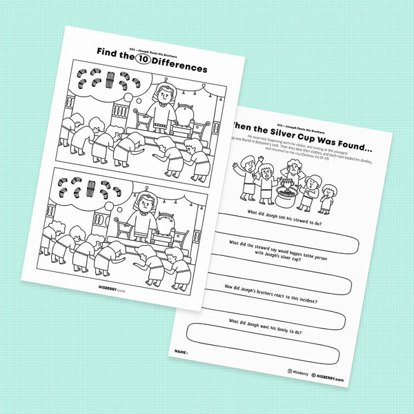 Joseph Tests Brothers-Bible lesson Activity Worksheets for kids - HISBERRY