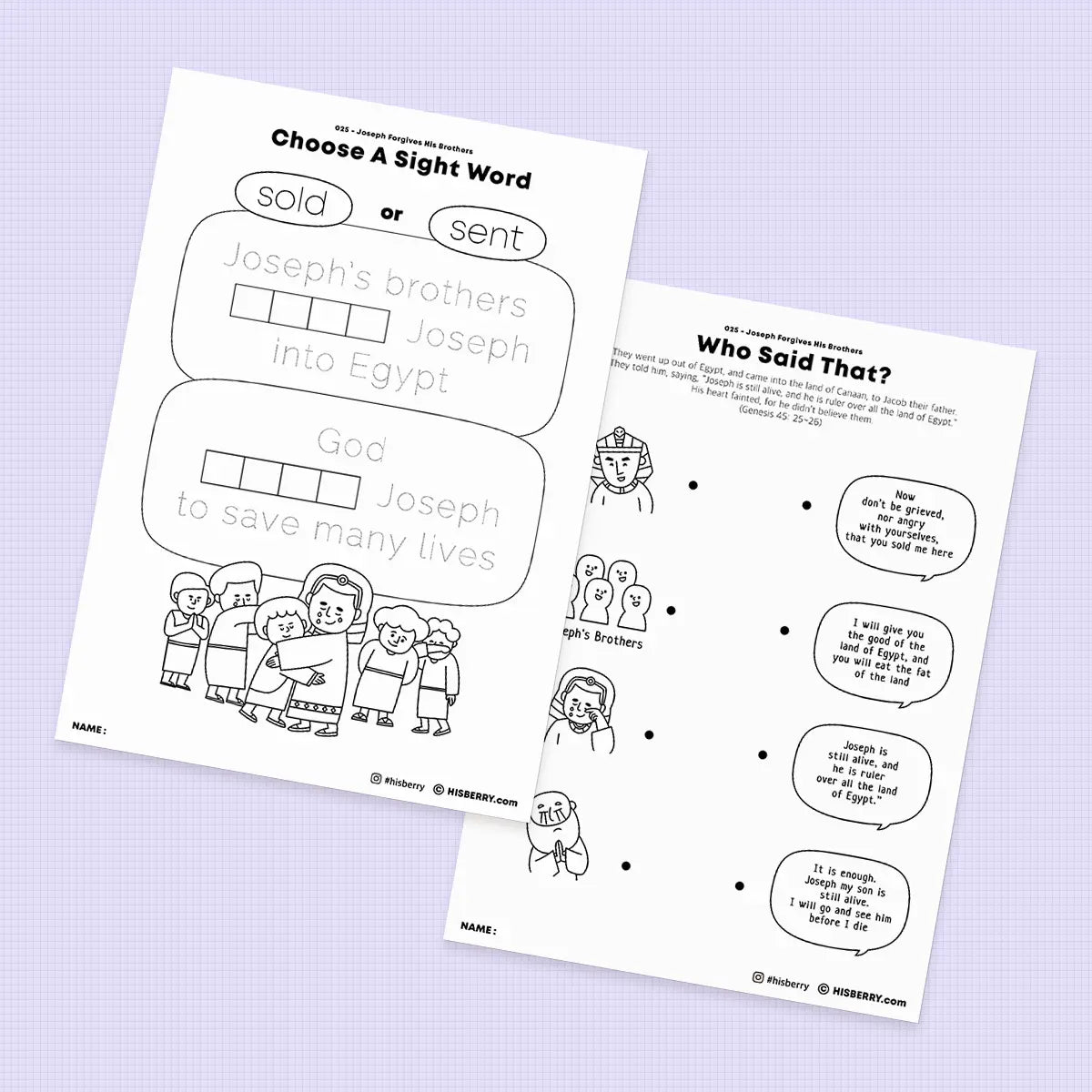 Joseph Bible Activity Worksheets